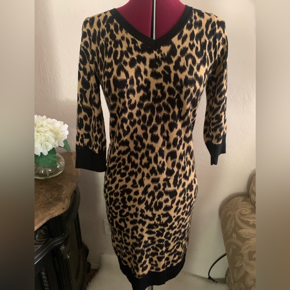 Roz & Ali | Dresses | Euc Rozali Leopard Print Midi Dress With Quarter ...